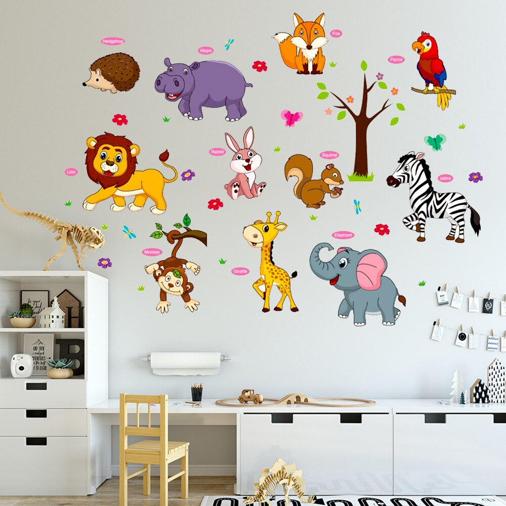 Sticker Autocolant Perete Copii cu Animale, Leu, Elefant, Zebra, Girafa ...