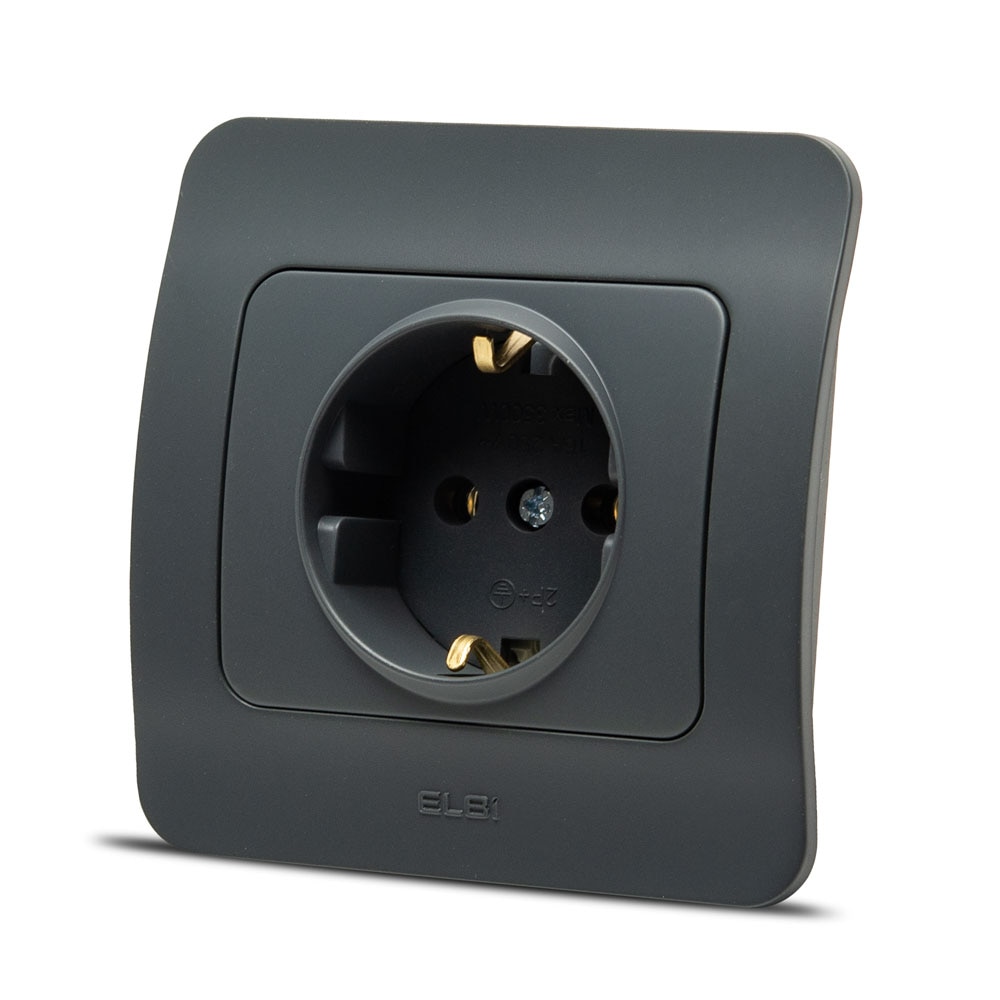 Priza Schuko simpla cu impamantare, 220-240V, 16A, gama Jazz, Antracit ...