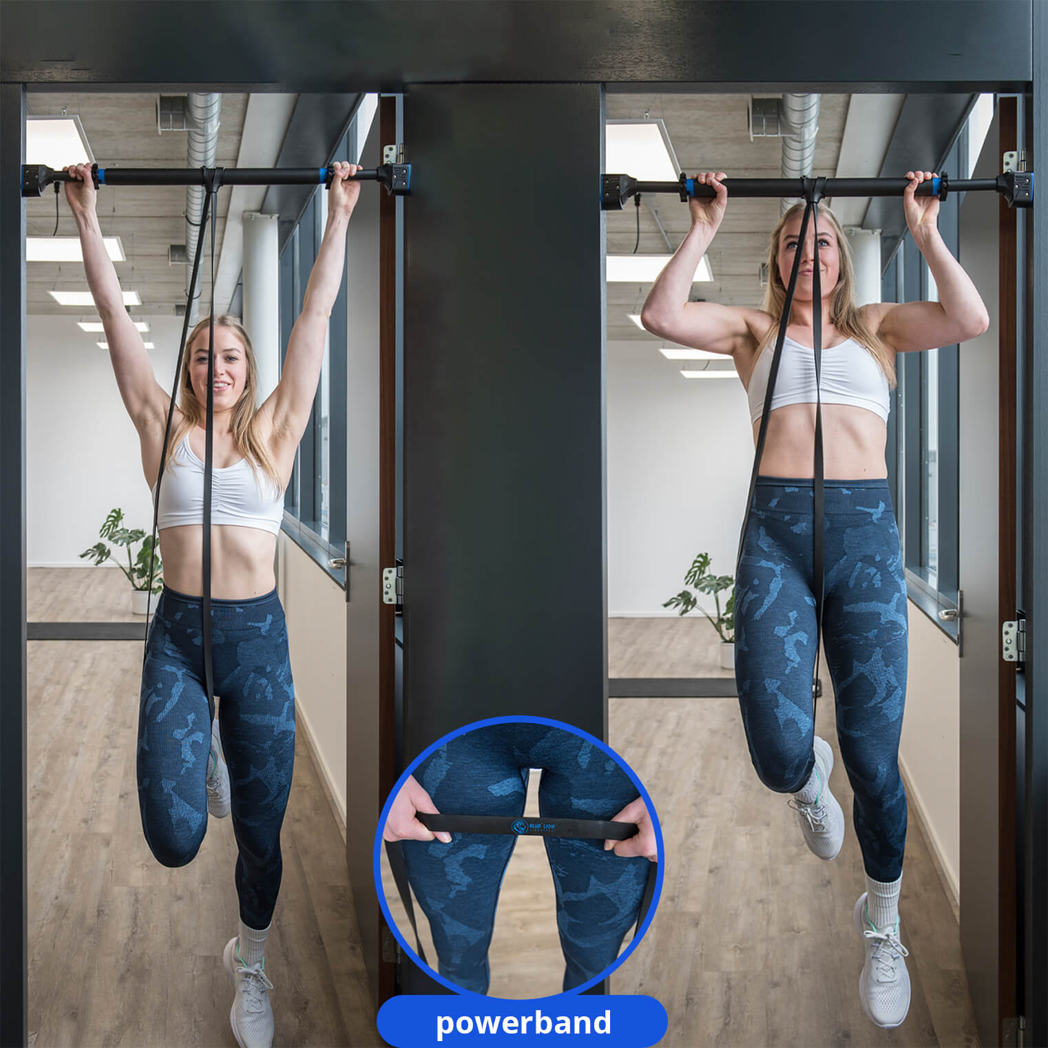 Bara de tractiuni, Blue Lion Lifestyle, cu banda de rezistenta, 72-100 cm, Greutate maxima 200 ...