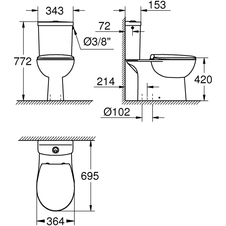 Set vas WC Grohe Bau Ceramic 39346000, montare pe podea, rimless ...