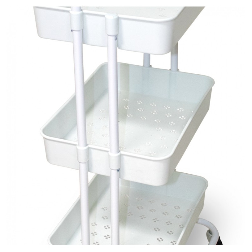 Carucior cu roti, 3 rafturi, 43 x 36 x 87 cm, plastic/metal, alb - eMAG.ro