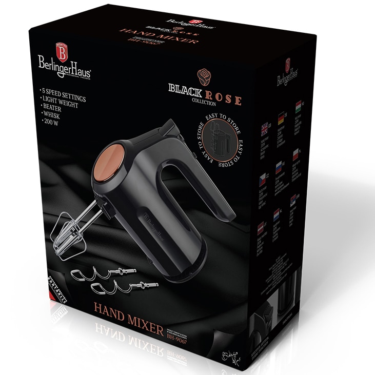 Mixer de mana, Berlinger Haus, BH/9067, 200 W, 5 viteze, Functie Turbo, Negru - eMAG.ro