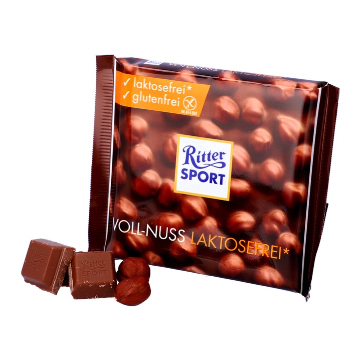Pachet 5 x Ciocolata fara lactoza, Ritter Sport, Alune de padure, 100 g ...
