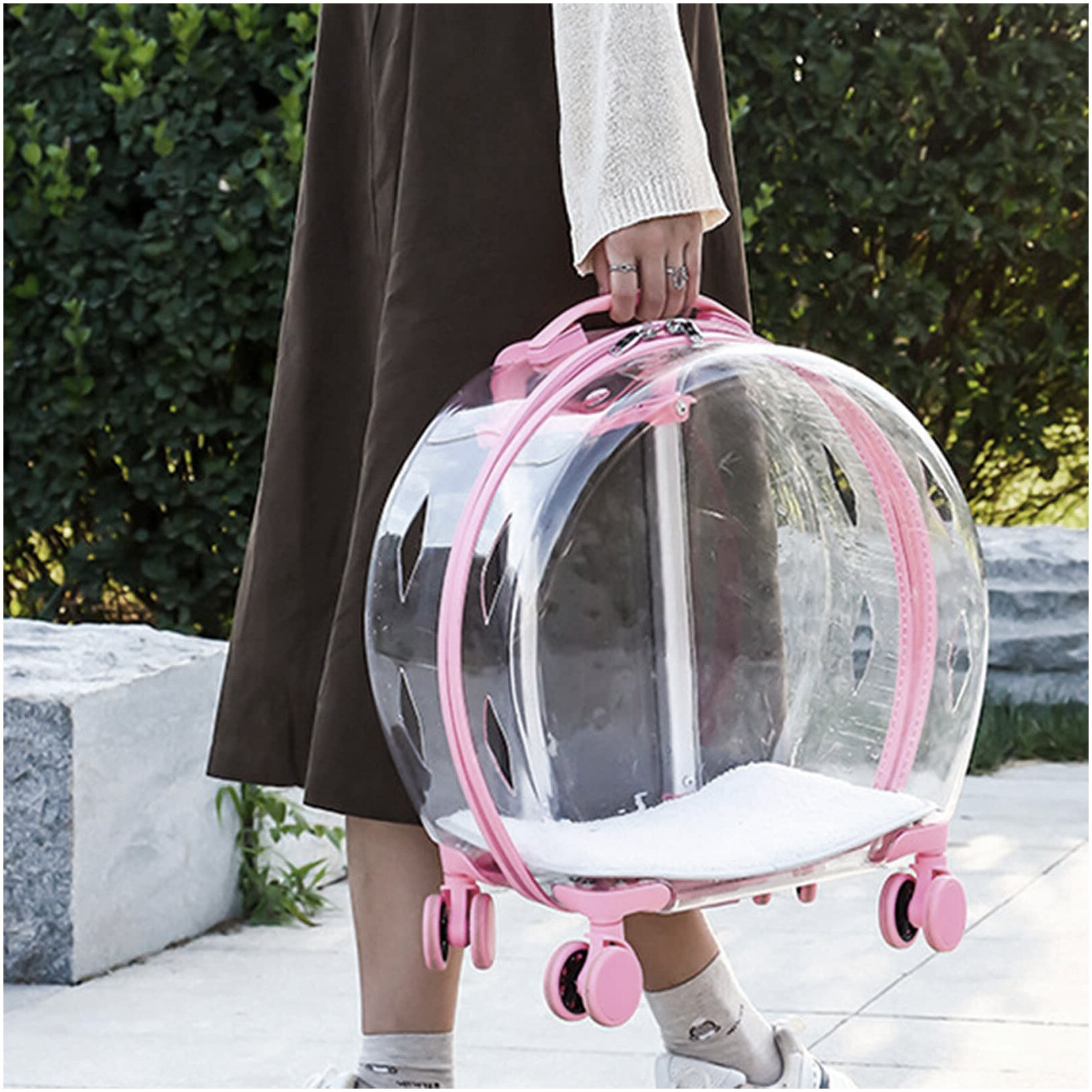 Geanta pentru transport animale de companie tip troller, roti pivotante ...