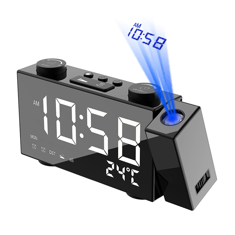 Ceas cu proiector, FM, LED, Alarma, Afisaj temperatura, Negru - eMAG.ro