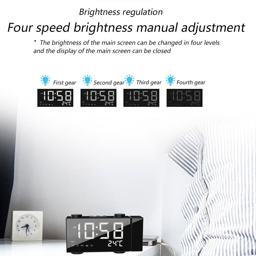 Ceas cu proiector, FM, LED, Alarma, Afisaj temperatura, Negru - eMAG.ro