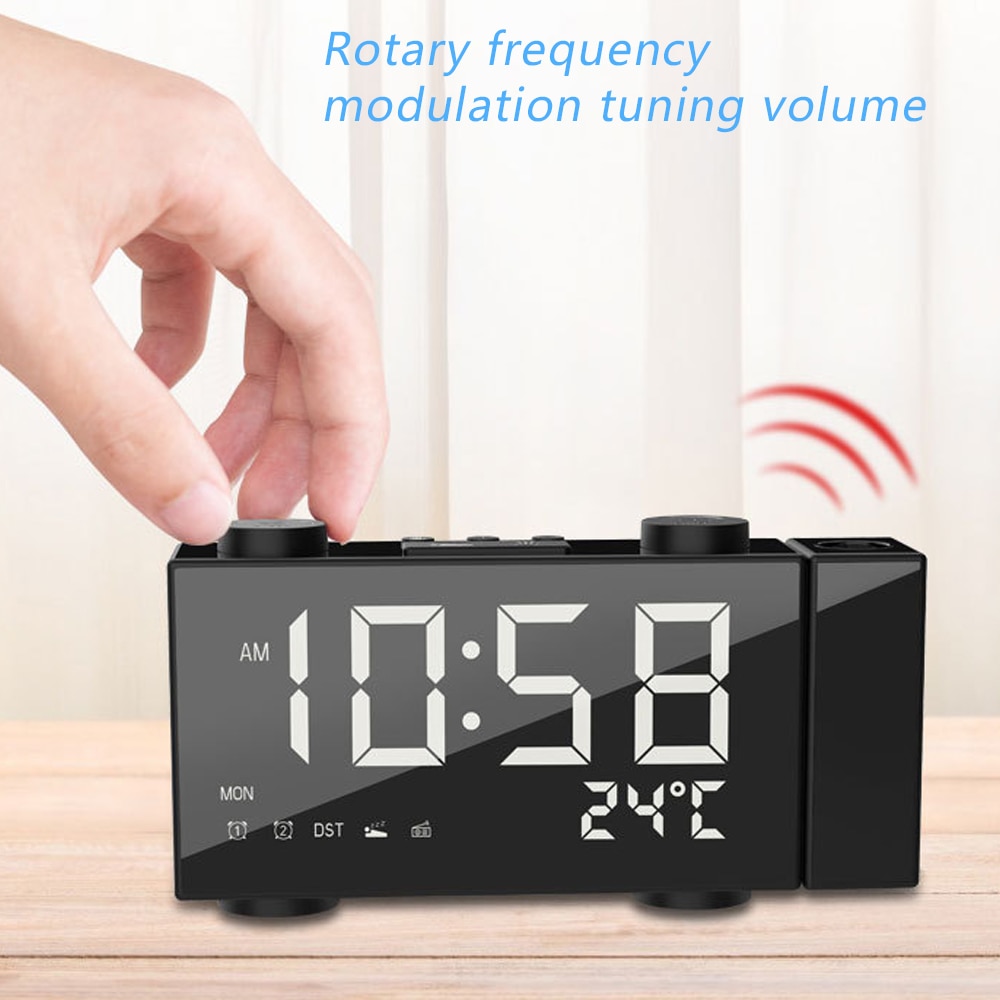 Ceas cu proiector, FM, LED, Alarma, Afisaj temperatura, Negru - eMAG.ro