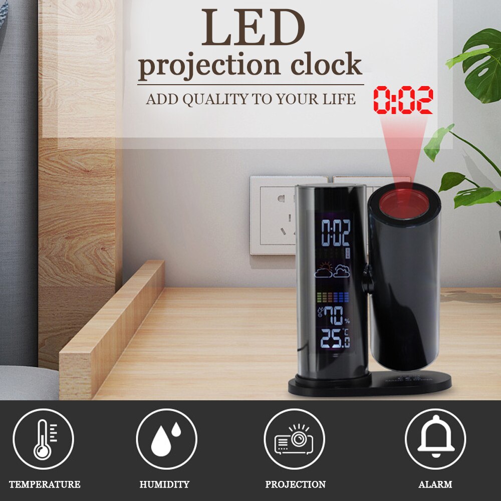 Ceas cu proiector, LED, Temeperatura, Umiditate, Negru - eMAG.ro