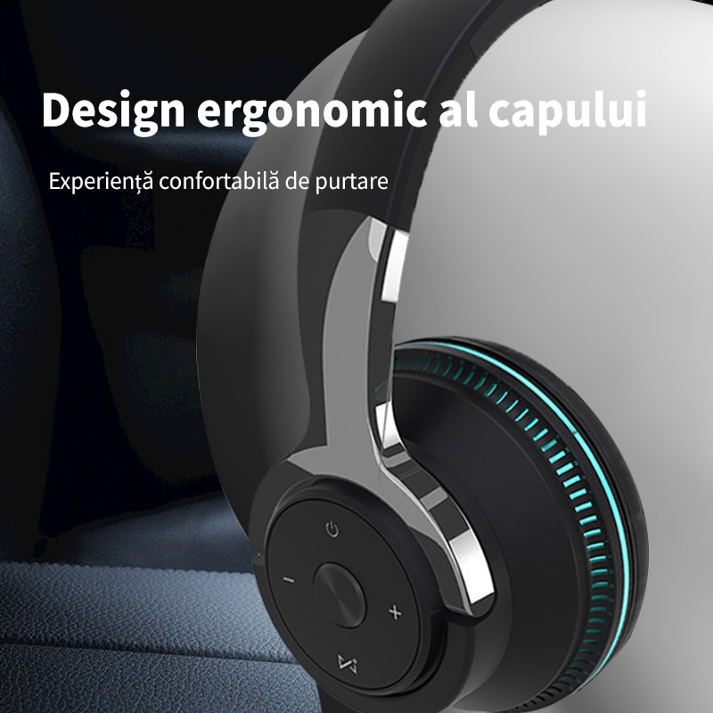 Casti Bluetooth, Wireless, colorat si luminos, pliabil, bas puternic ...
