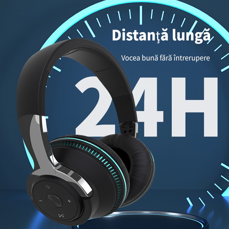 Casti Bluetooth, Wireless, colorat si luminos, pliabil, bas puternic ...