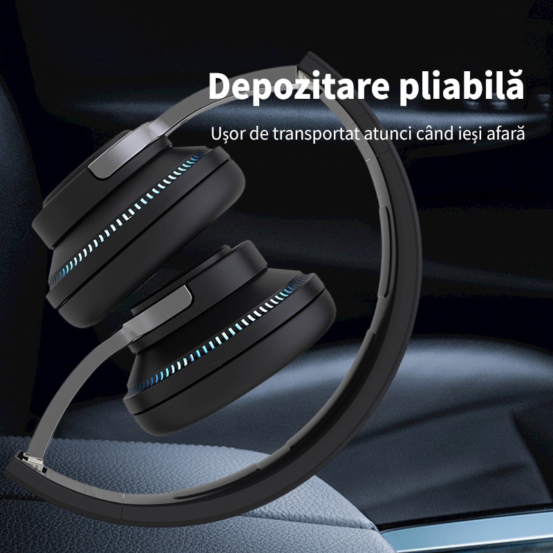Casti Bluetooth, Wireless, colorat si luminos, pliabil, bas puternic ...