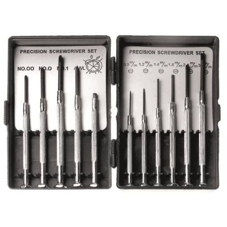 Set 11 surubelnite de precizie pentru reparatii ceasuri, Argintiu/Negru ...