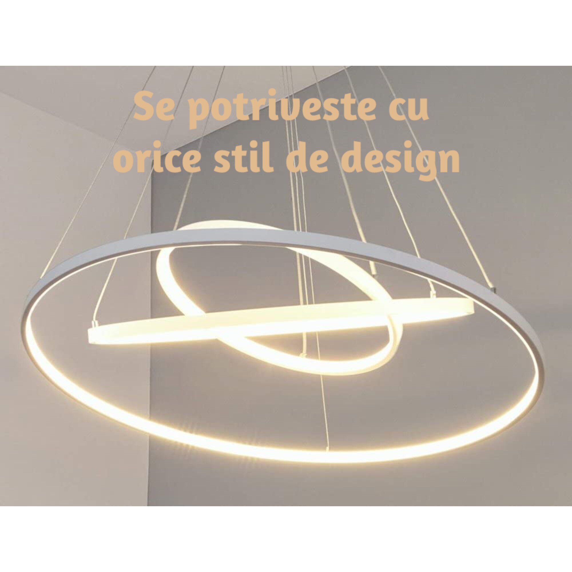 Lustra LED rotunda suspendata moderna, cu inele, din aluminiu si ...