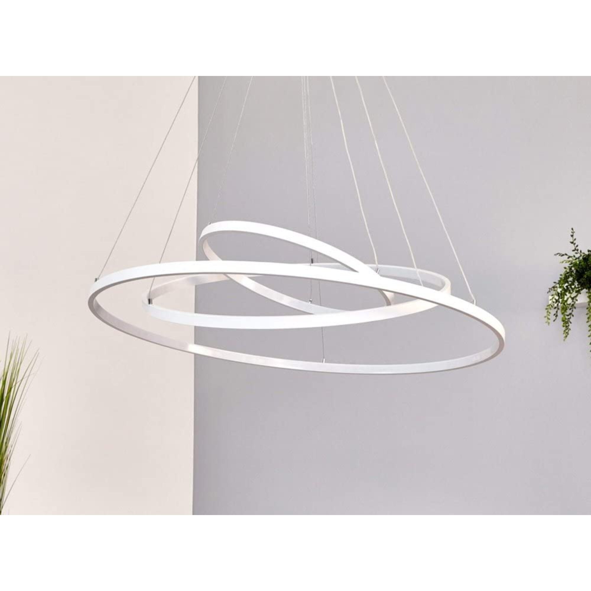 Lustra LED rotunda suspendata moderna, cu inele, din aluminiu si ...