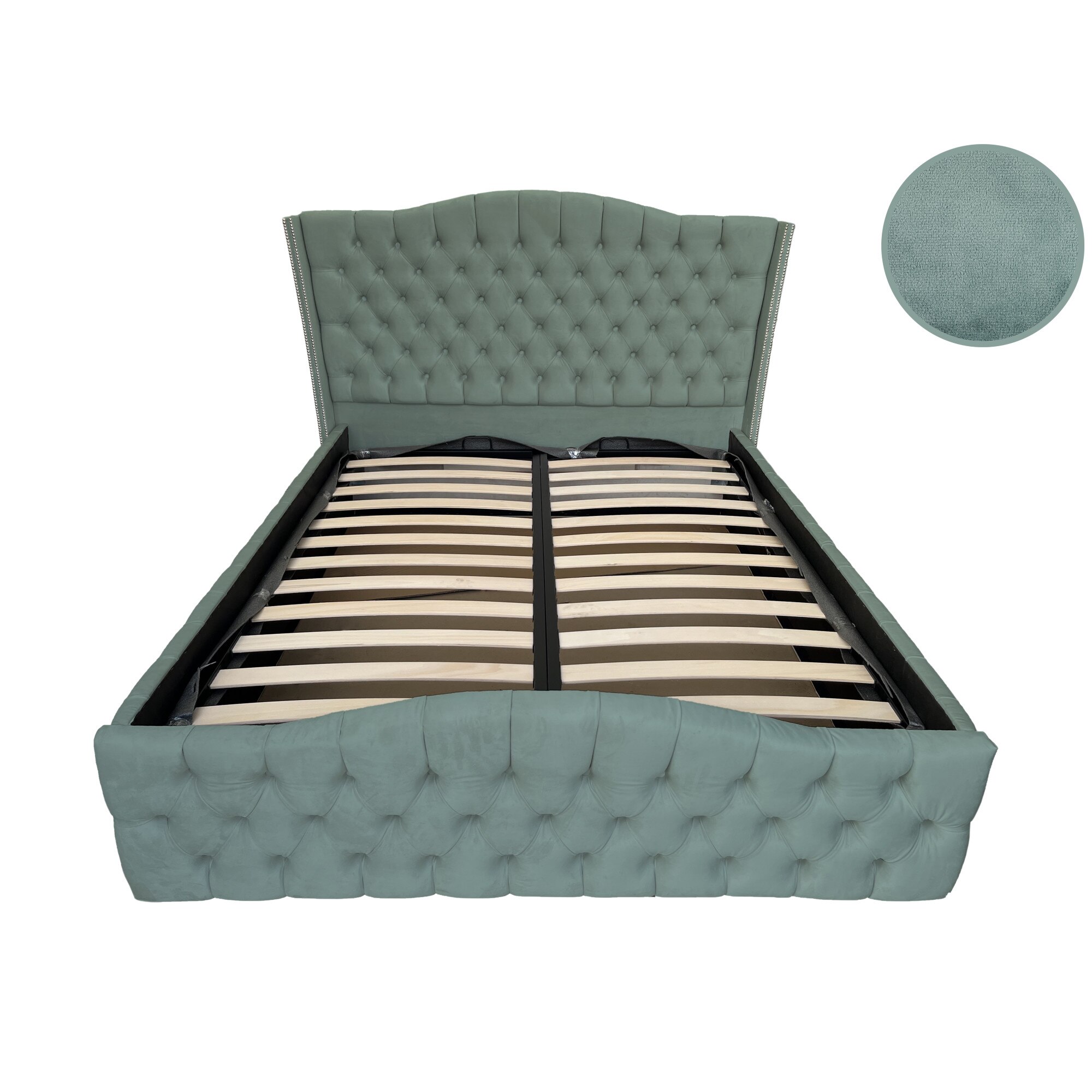 Pat tapitat Herman, cu spatiu de depozitare si somiera rabatabila ...