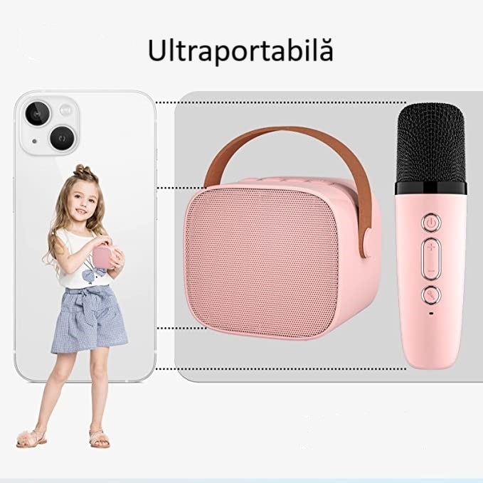 Boxa portabila tip karaoke cu microfon wireless pentru copii, conexiune ...