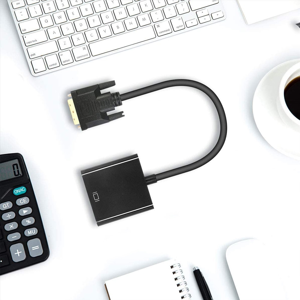 Cablu adaptor, convertor de la DVI-D Dual Link 24 1 tata la VGA 15 pini mama, negru, 23,5cm ...