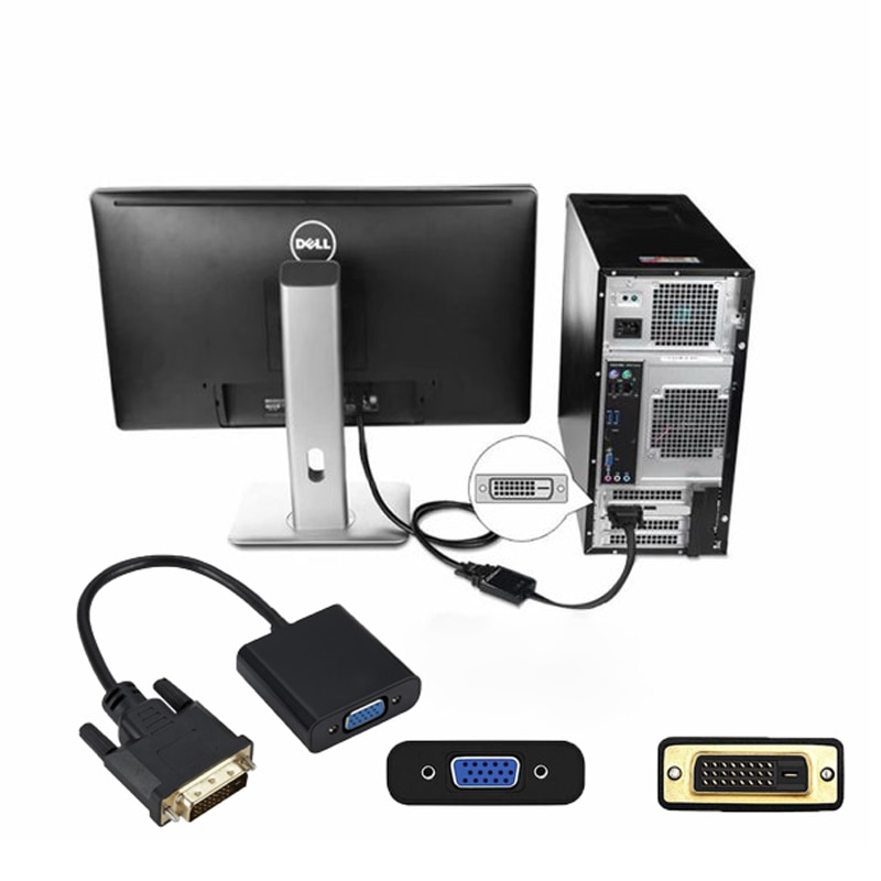 Cablu adaptor, convertor de la DVI-D Dual Link 24 1 tata la VGA 15 pini mama, negru, 23,5cm ...