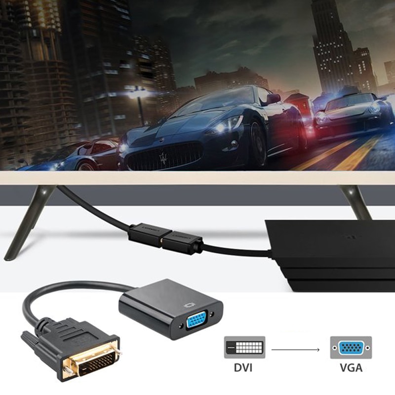 Cablu adaptor, convertor de la DVI-D Dual Link 24 1 tata la VGA 15 pini mama, negru, 23,5cm ...