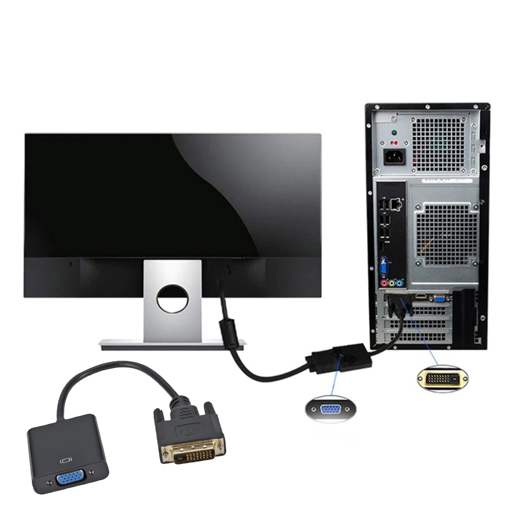 Cablu adaptor, convertor de la DVI-D Dual Link 24 1 tata la VGA 15 pini mama, negru, 23,5cm ...