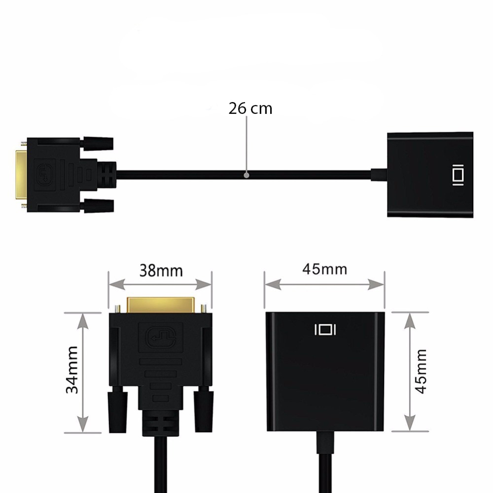 Cablu adaptor, convertor de la DVI-D Dual Link 24 1 tata la VGA 15 pini mama, negru, 23,5cm ...