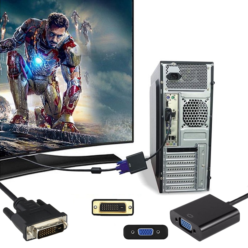 Cablu adaptor, convertor de la DVI-D Dual Link 24 1 tata la VGA 15 pini mama, negru, 23,5cm ...