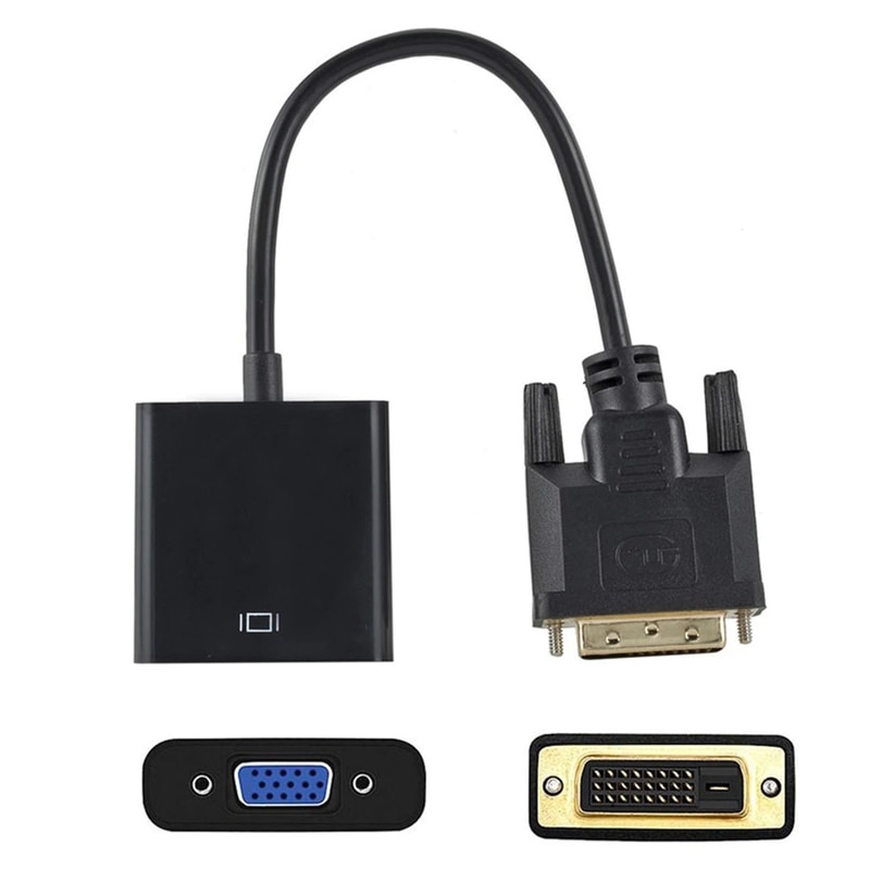 Cablu adaptor, convertor de la DVI-D Dual Link 24 1 tata la VGA 15 pini mama, negru, 23,5cm ...