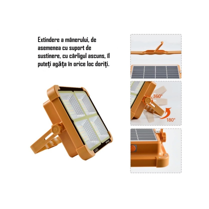 Proiector solar LED HighPower IP66, cu 360 de LED-uri, 4 tipuri de ...