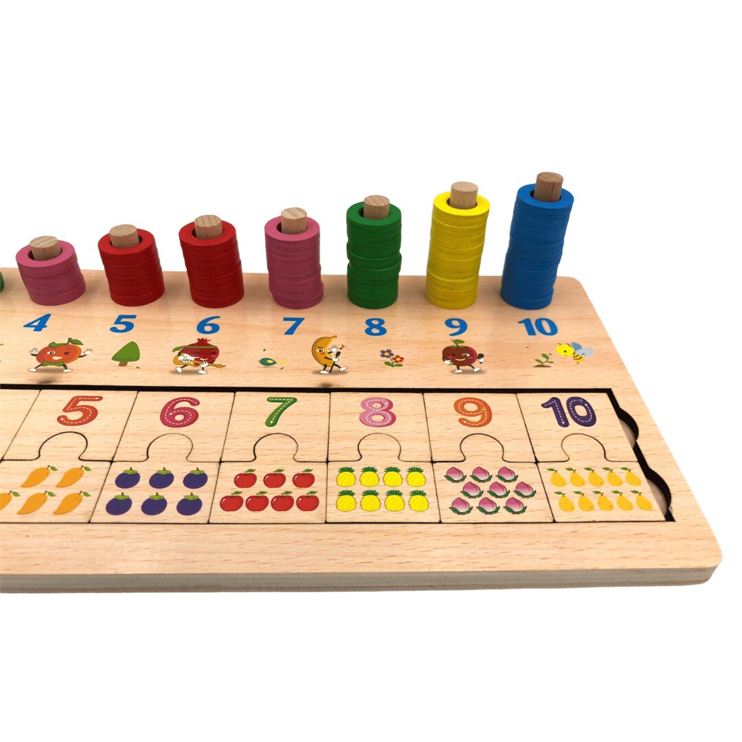 Joc educativ incast din lemn 3in1, cu numere si fructe - eMAG.ro