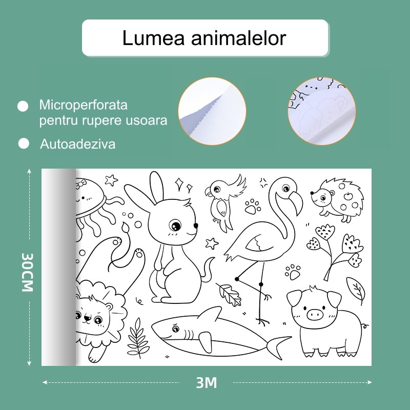 Rola foaie cu autocolant, cu desene pentru copii, model animale ...
