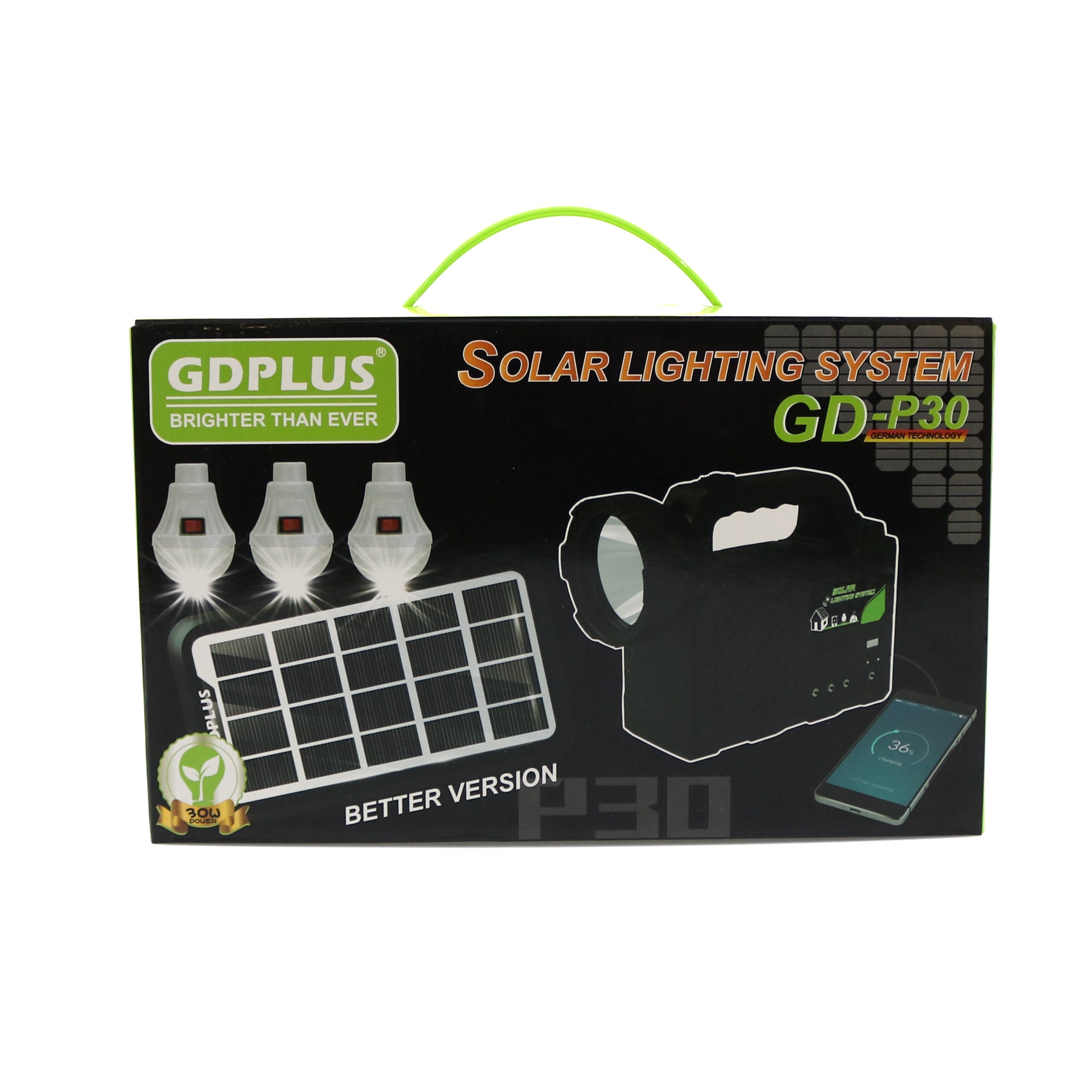 Sistem de iluminat solar GDPLUS, 3 becuri, lanterna, 24W, USB, GDP30 - eMAG.ro