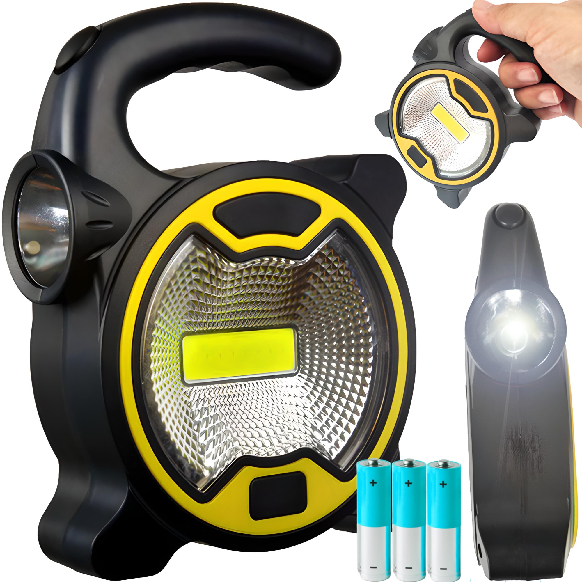 Lanterna reincarcabila LED COB, Cu maner, Negru cu galben - eMAG.ro