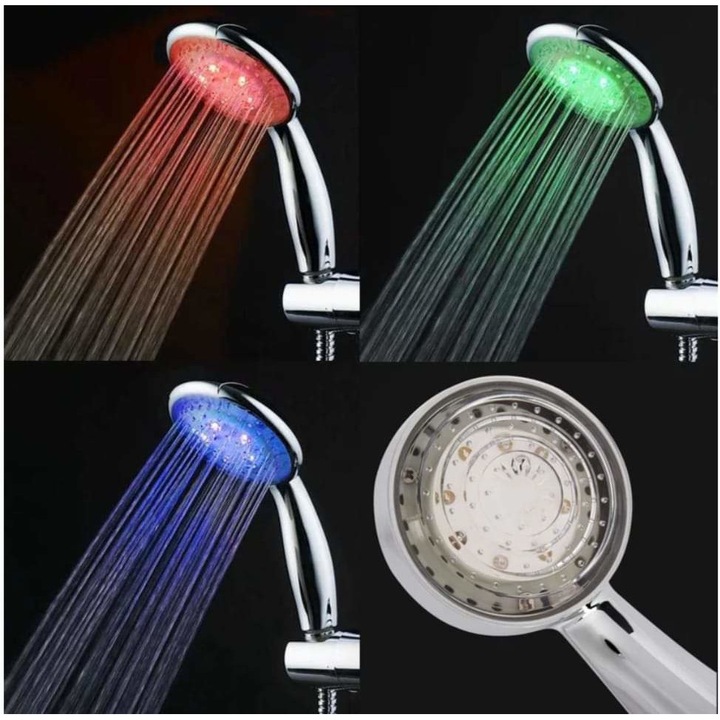 Para de dus luminata, LED 3 culori cu senzor pentru temperatura apei si ...