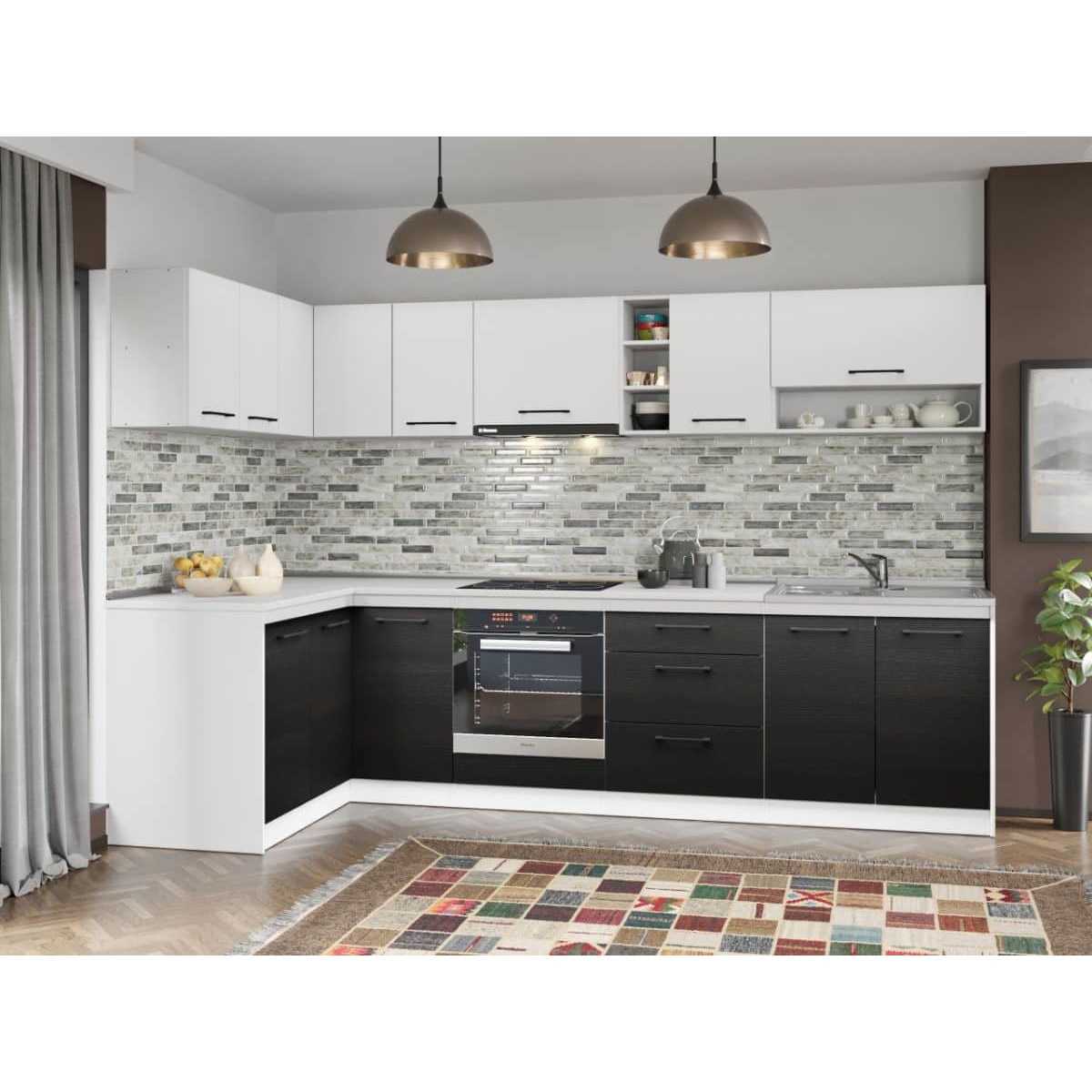 Set Mobila Bucatarie Colt, Mina Yang, Ferrara/Alb, C143, L 144/304 x A ...