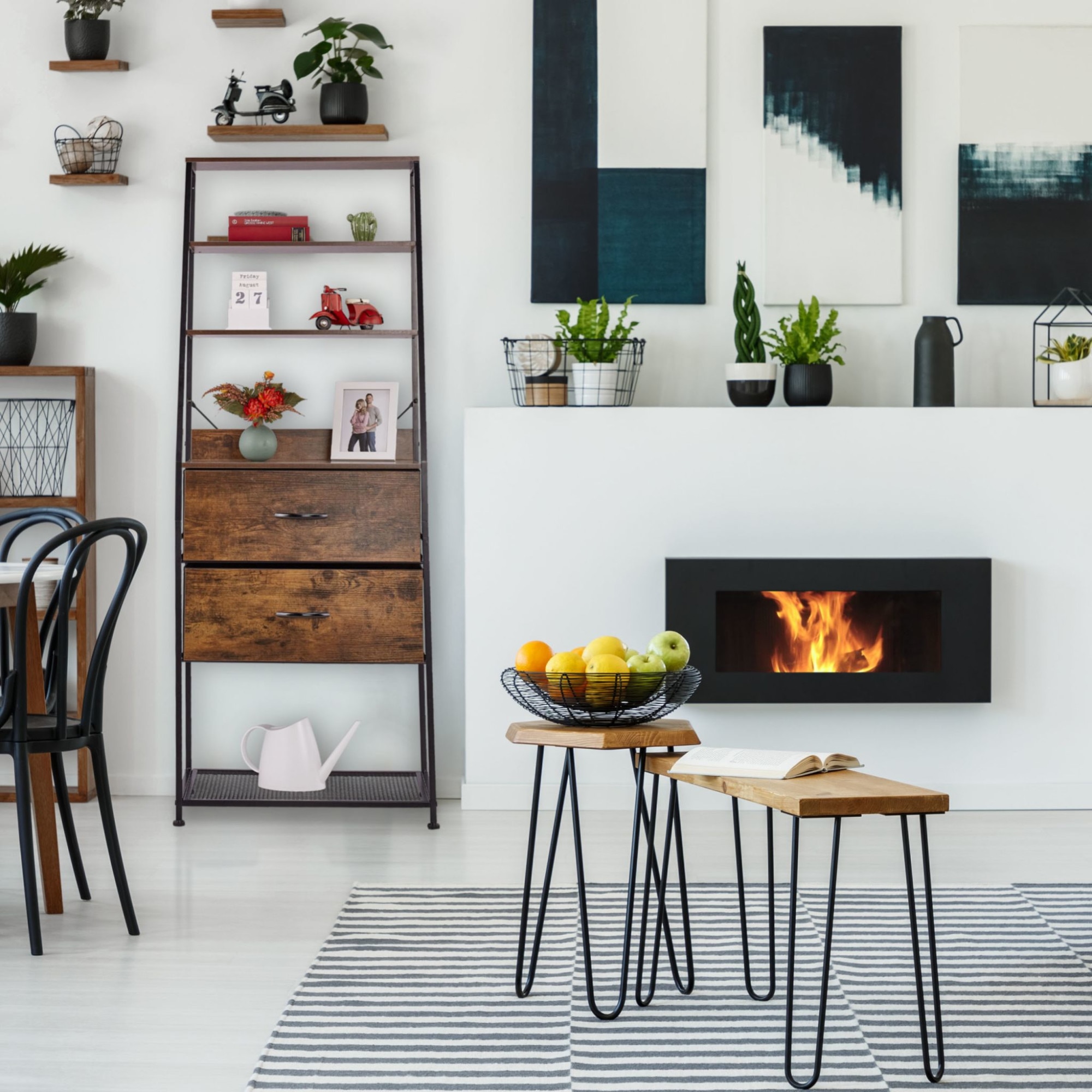 Biblioteca, MDF/lemn, 3 rafturi/2 sertare, 164 x 60 x 41,5 cm, Maro ...