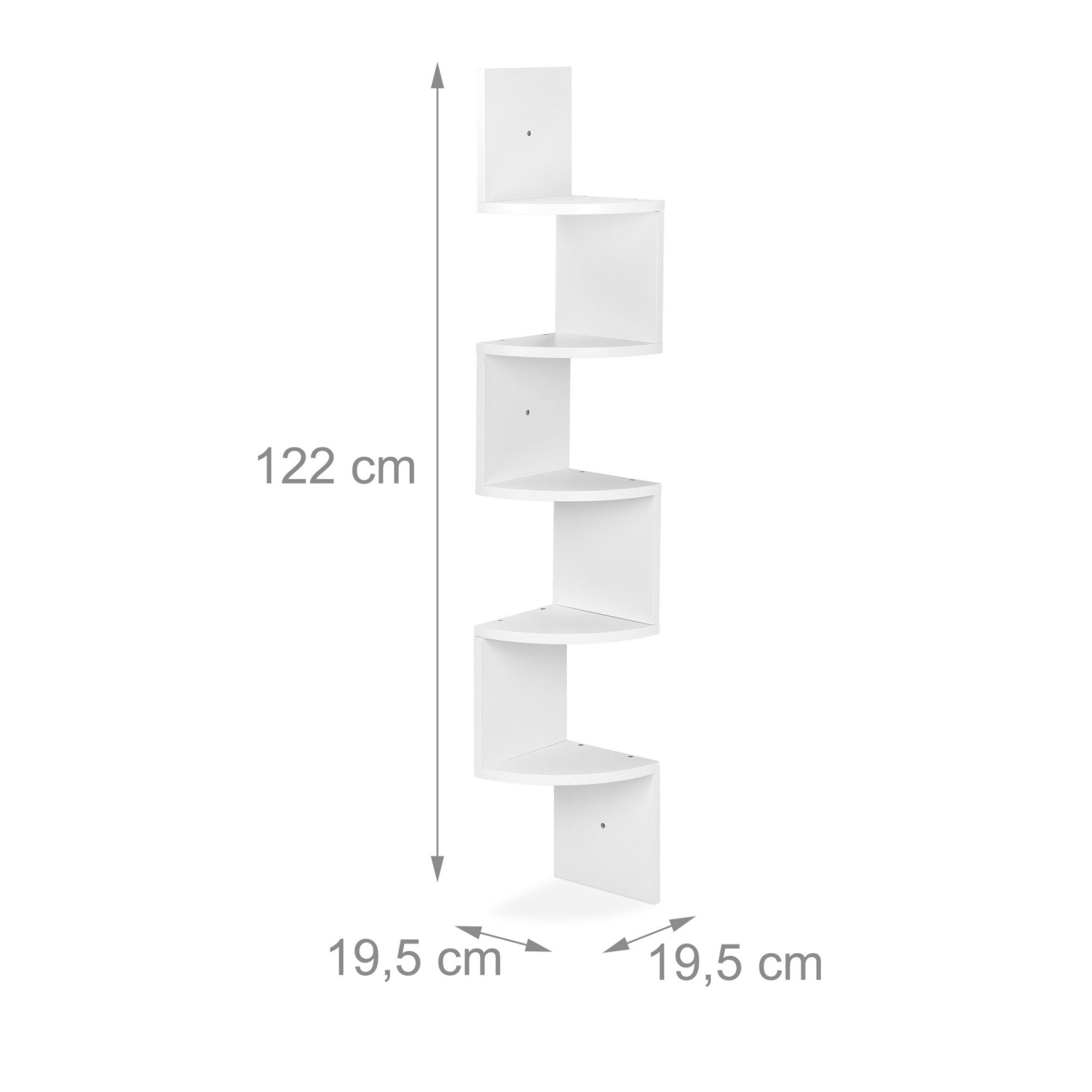 Raft de colt, suspendat, 5 niveluri, 122 x 19,5 x 19,5 cm, MDF, alb ...