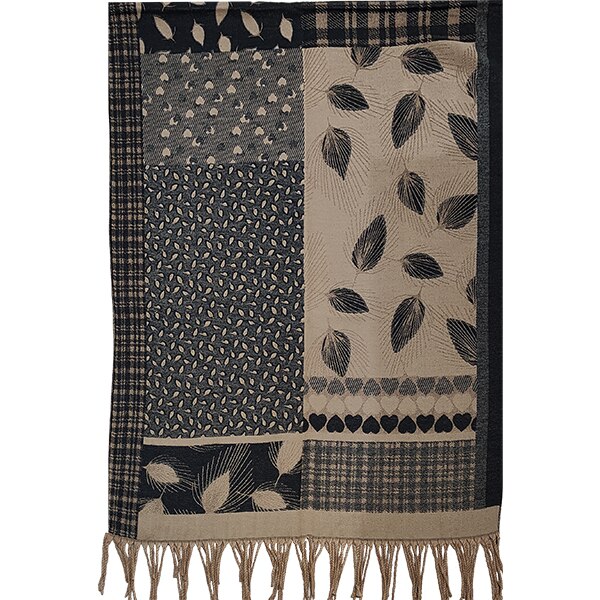 Esarfa tip sal din casmir, cu diverse modele si franjuri, negru ...