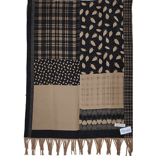 Esarfa tip sal din casmir, cu diverse modele si franjuri, negru ...