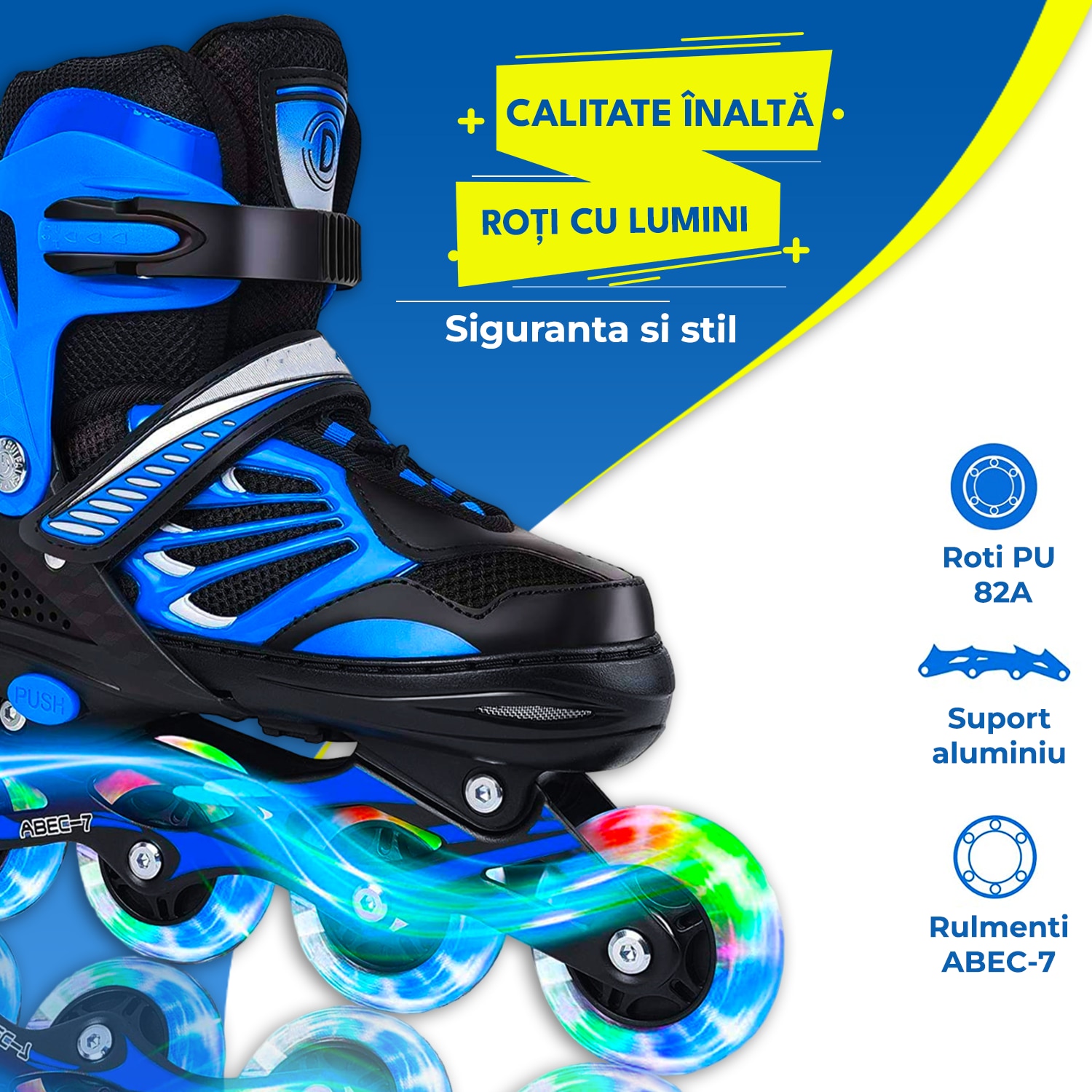 Role reglabile pentru copii si adulti, roti cu lumini din silicon, 4 ...