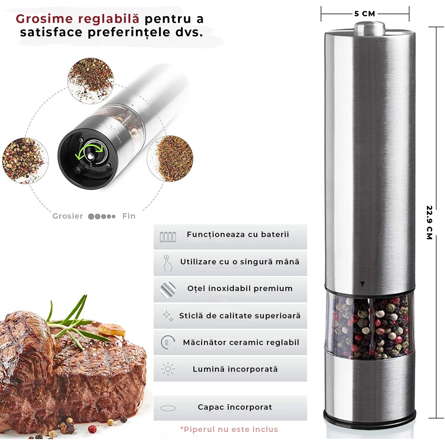 Rasnita electrica sare si piper, Bukate, Reglaj macinare, Inox ...