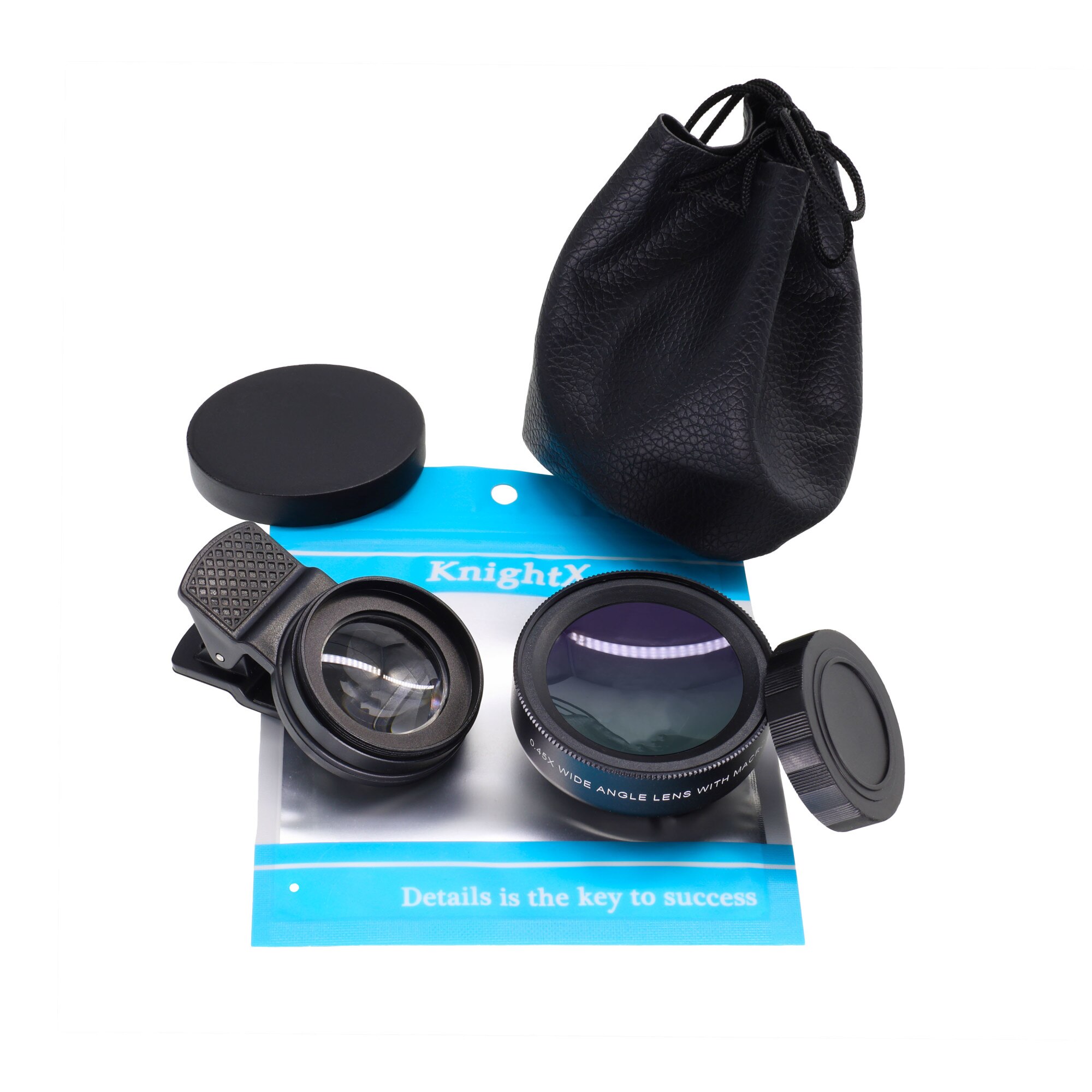 Lentila 2in1 KnightX HD Macro 12.5x si Wide 0.45x, Black, Clip ...