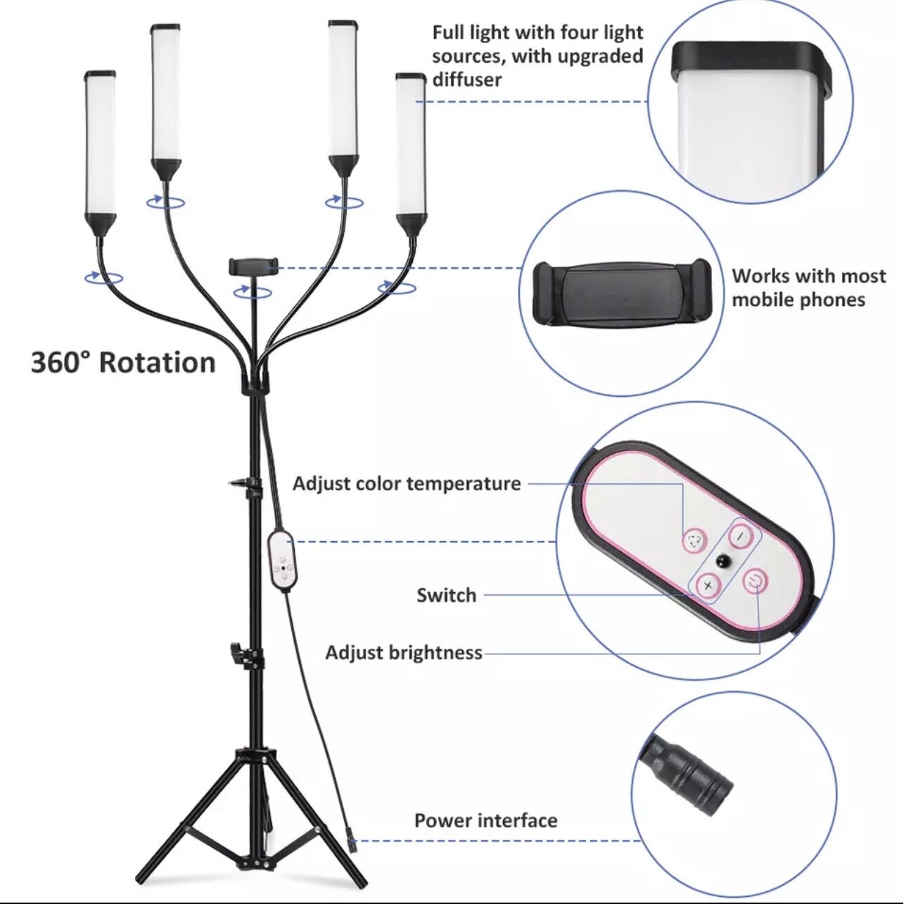 Lampa led cu 4 brate si telecomanda profesionala - eMAG.ro