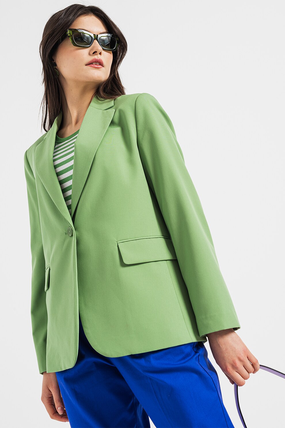 United Colors of Benetton, Blézer hajtókás gallérral, Tengerzöld, 42 ...