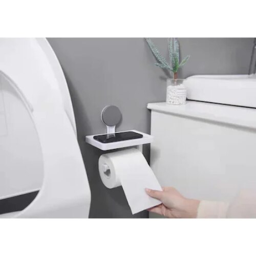 Suport hartie igienica, cu raft depozitare telefon sau alte accesorii ...