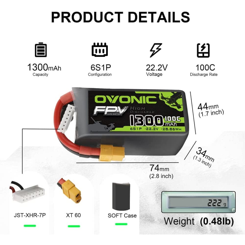 Комплект от 4 Lipo батерии 6S 22.2V 1300mAh с XT60 конектор, разряд ...