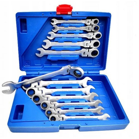 Set de chei combinate cu clichet cu cap flexibil din 12 piese, intr-o ...