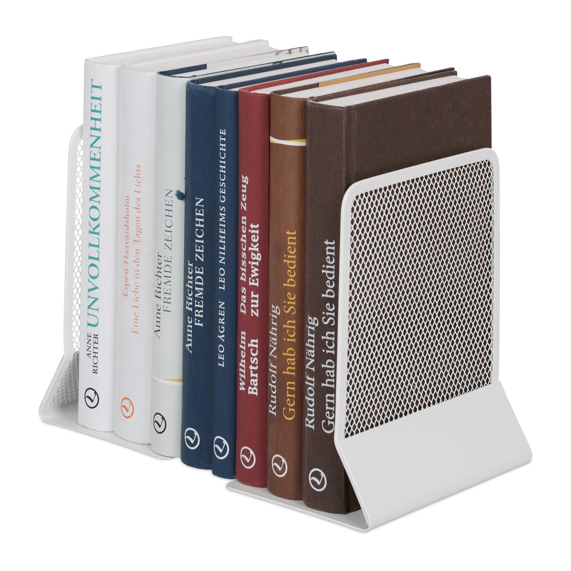 Suport carti/opritor, metal, set de 2 bucati, 17 x 13,5 x 10,5 cm, alb ...