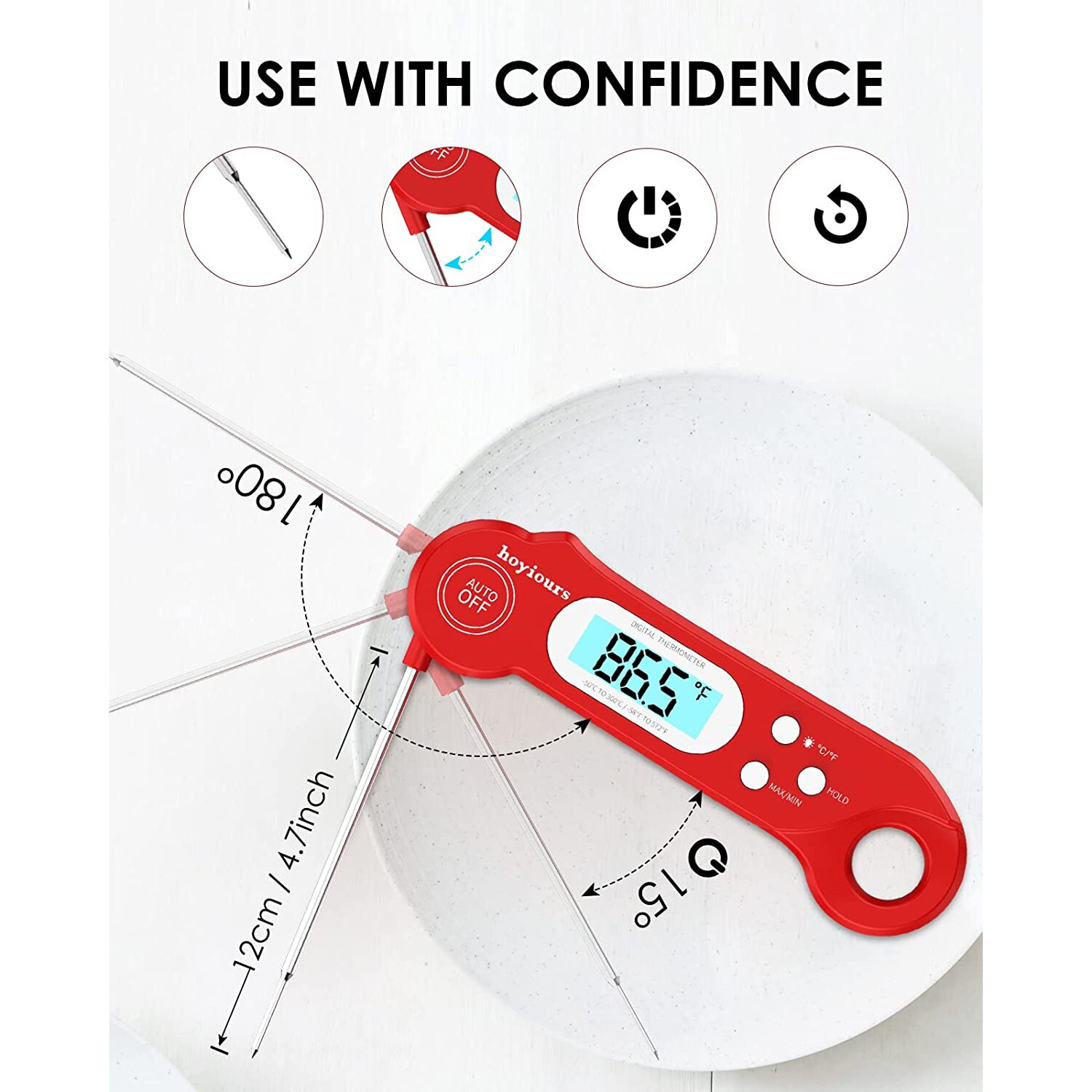 Termometru pentru gatit Hoyiours TP03, Afisaj electronic, Citire rapida ...