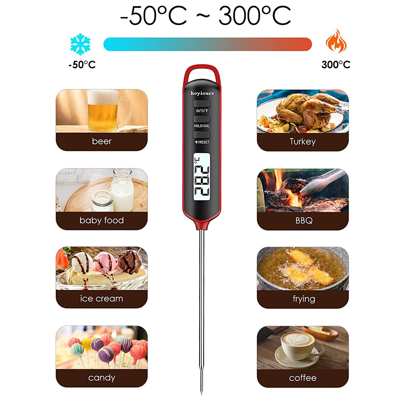 Termometru pentru gatit Hoyiours TP03, Afisaj electronic, Citire rapida ...