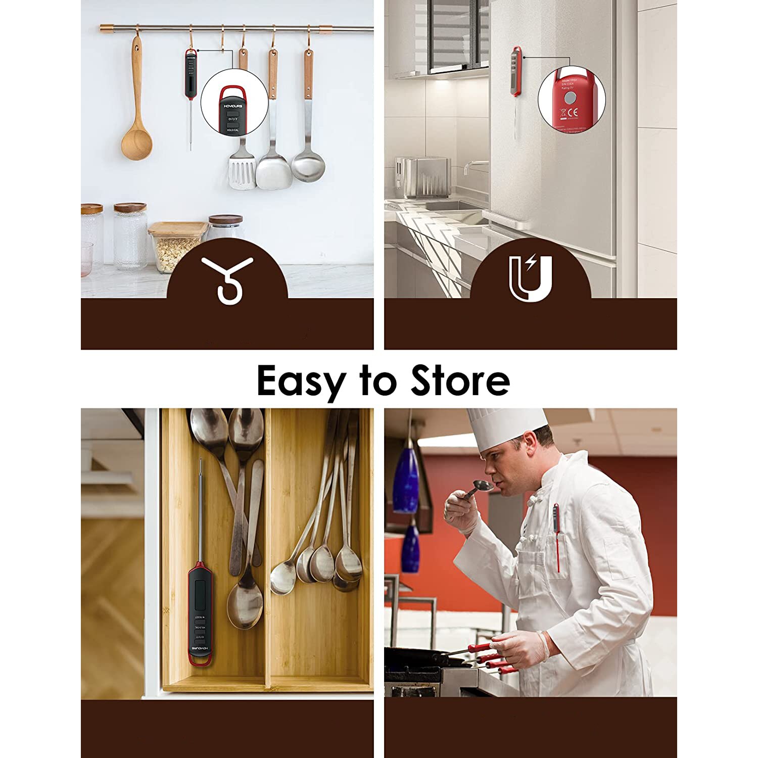 Termometru pentru gatit Hoyiours TP03, Afisaj electronic, Citire rapida ...